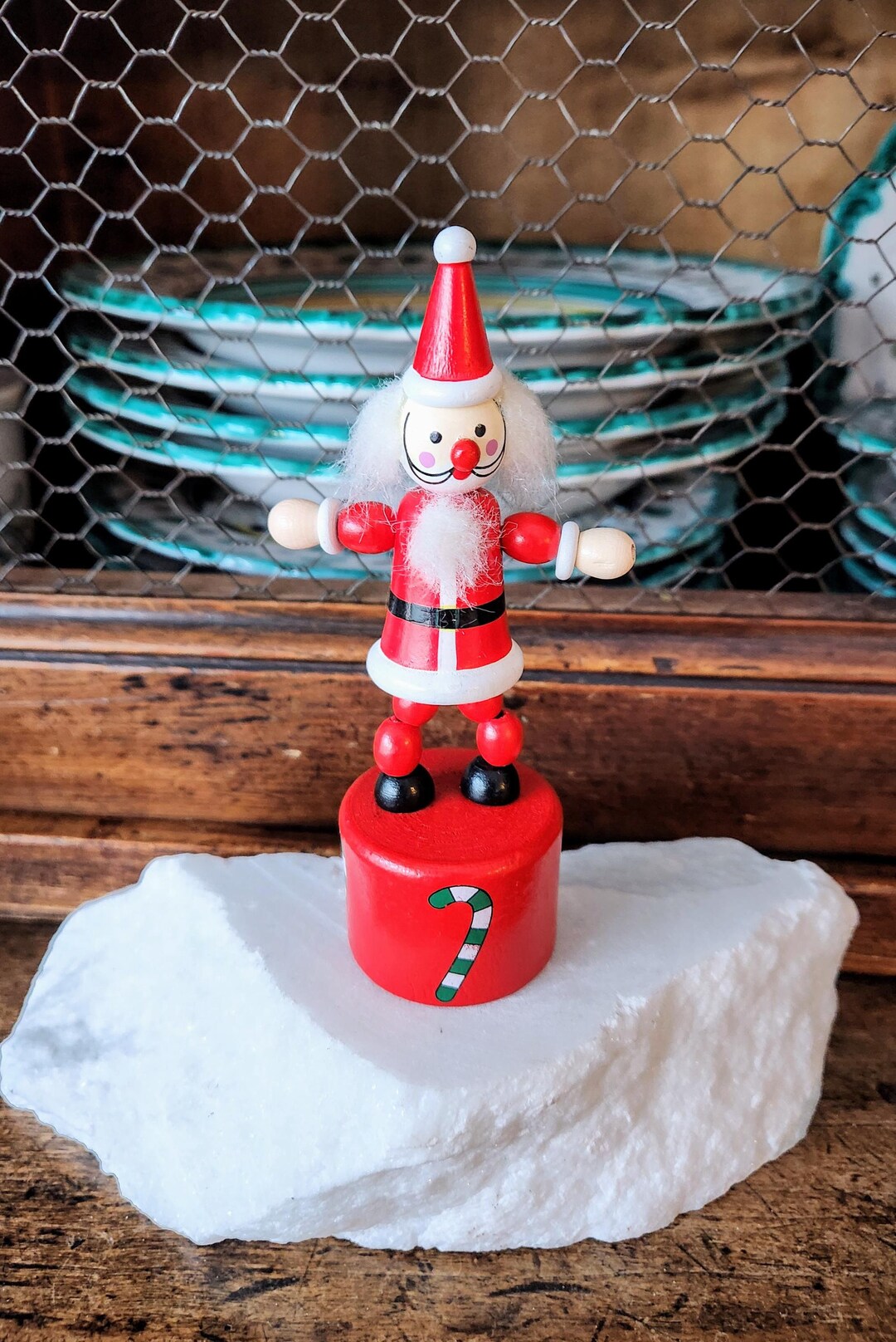 Vintage Santa Finger Puppet Italypainted Wood Collapsible Finger Push ...