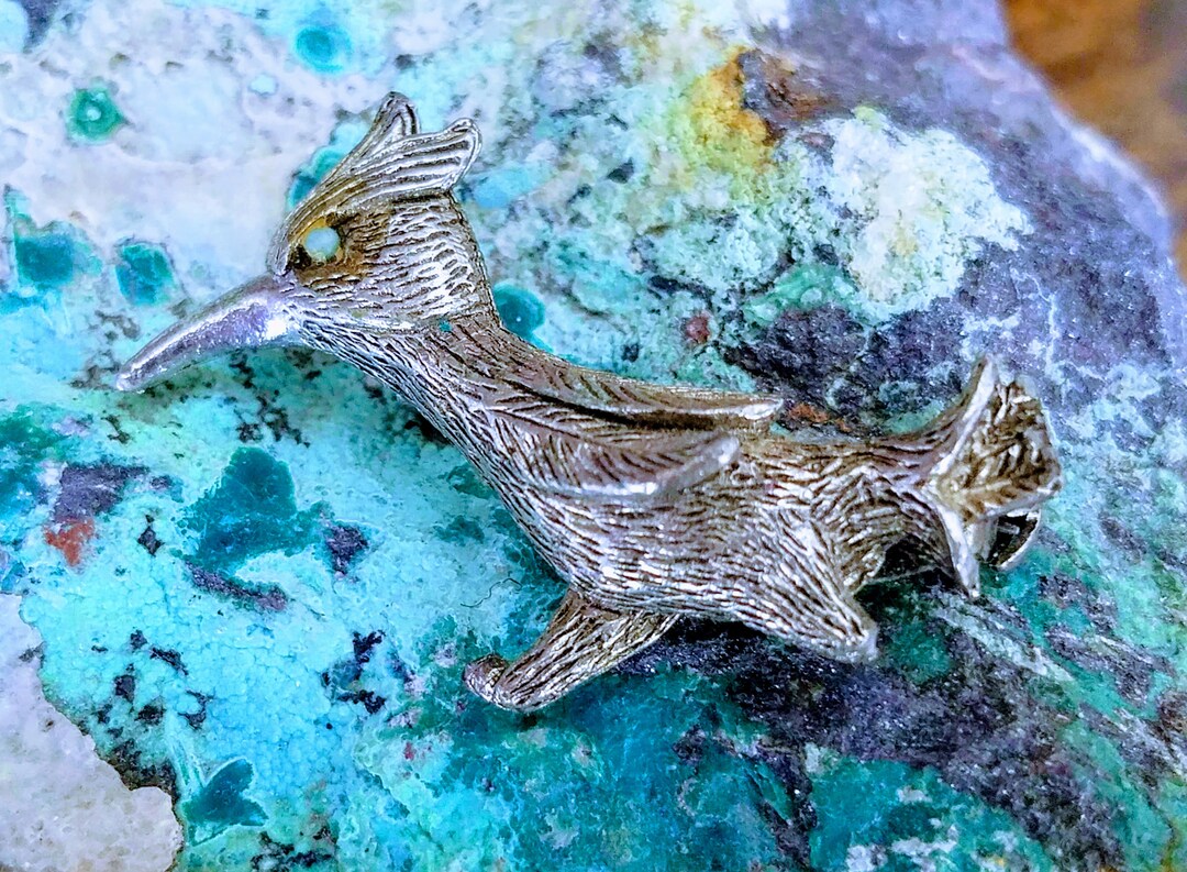 Pewter Road Runner Pin~faux Turquoise & Cast Pewter~vintage Southwest ...