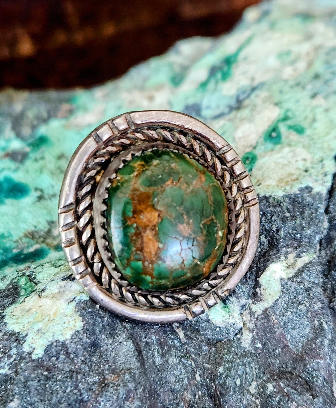 Old Pawn Turquoise Ring~navajo Ring Sterling & Green Turquoise Native ...