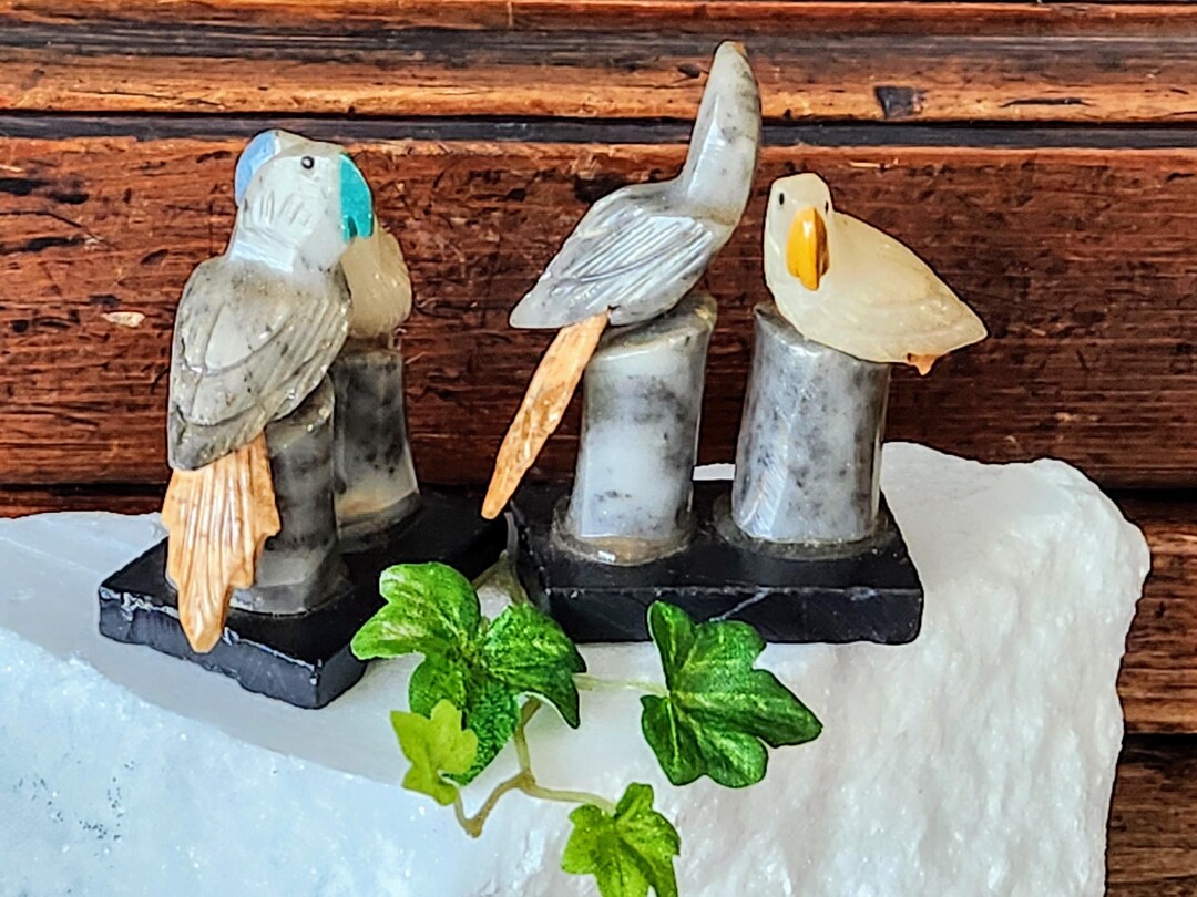 Carved Gemstone Bird Figurines~vintage Stone Parrots - Etsy