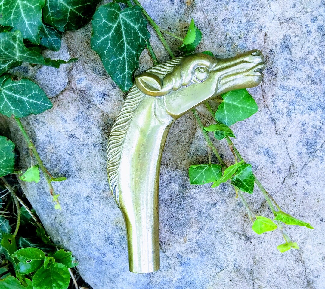 Brass Horse Head Cane Handle~vintage Brass Horse Statue~solid Brass ...