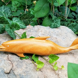 Carved Wood Dolphin~hand Carved Sea Animal Sculpture~wooden Dolphin ...