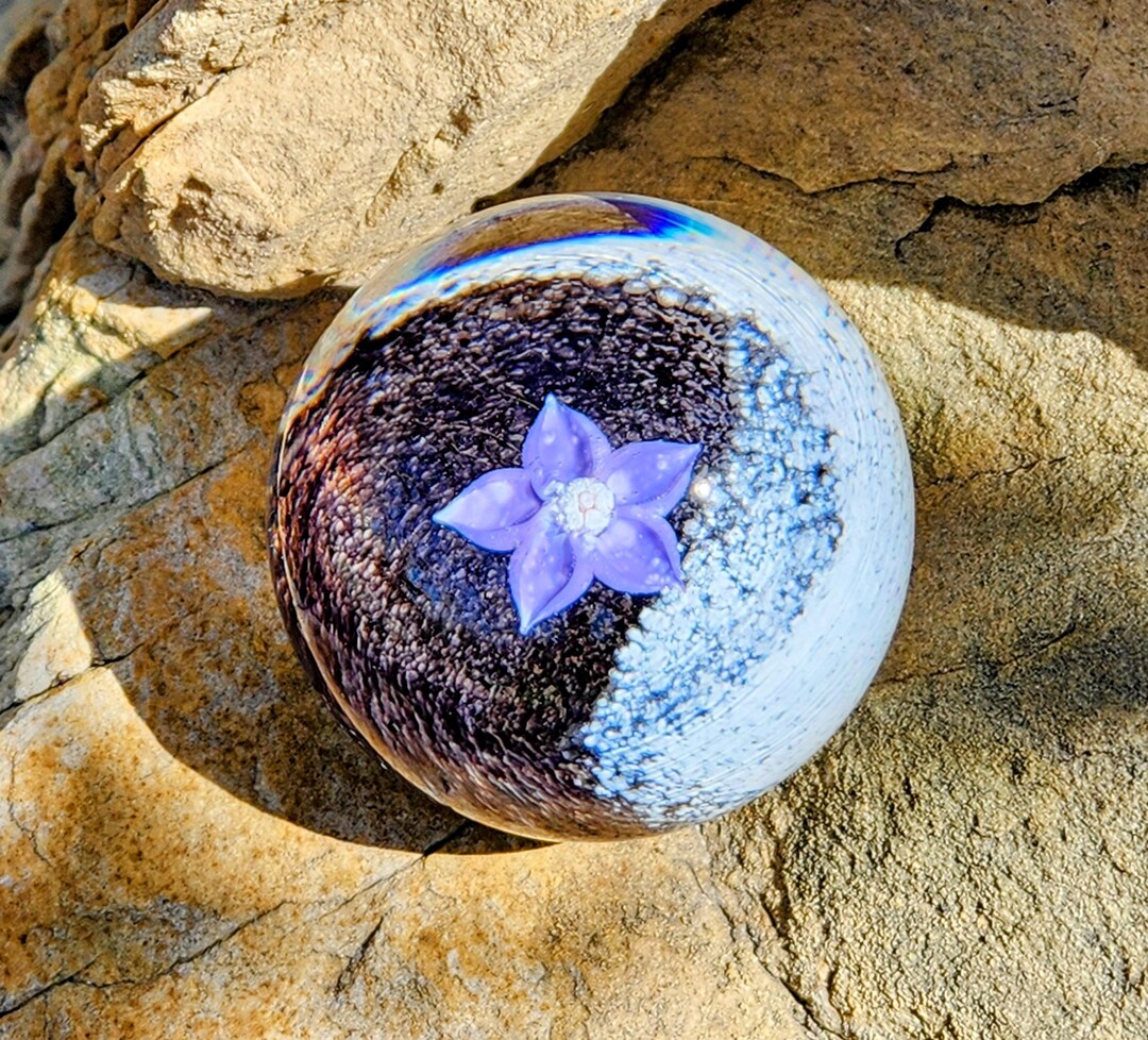 Blown Glass Paperweight Purple Flower~artisan Glass Orb~gifts for Her - Etsy