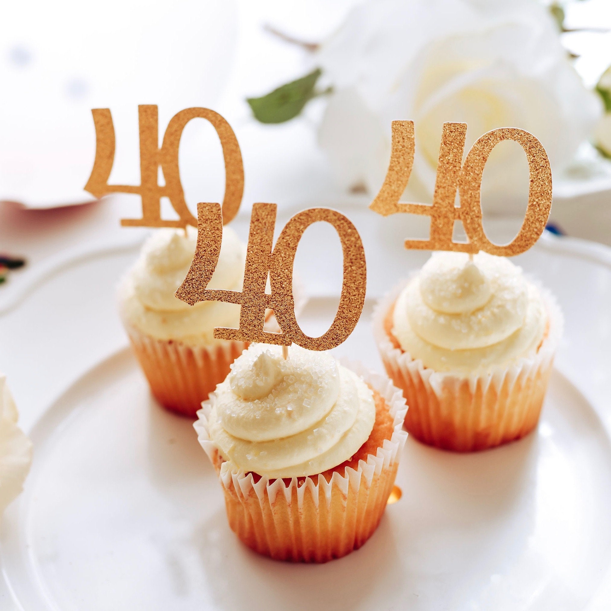 40th Birthday Party Cupcake Toppers Happy 40th | Etsy
