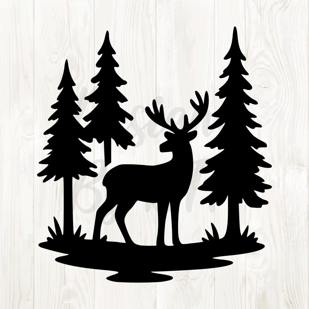 Deer Scene Svg, Deer Scene Png, Deer Scene Silhouette, Deer Woods Svg ...