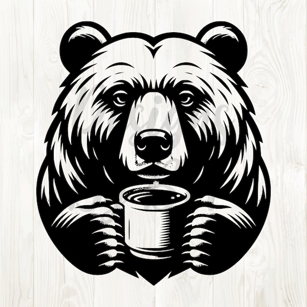 Bear Drinking Coffee Png - Etsy