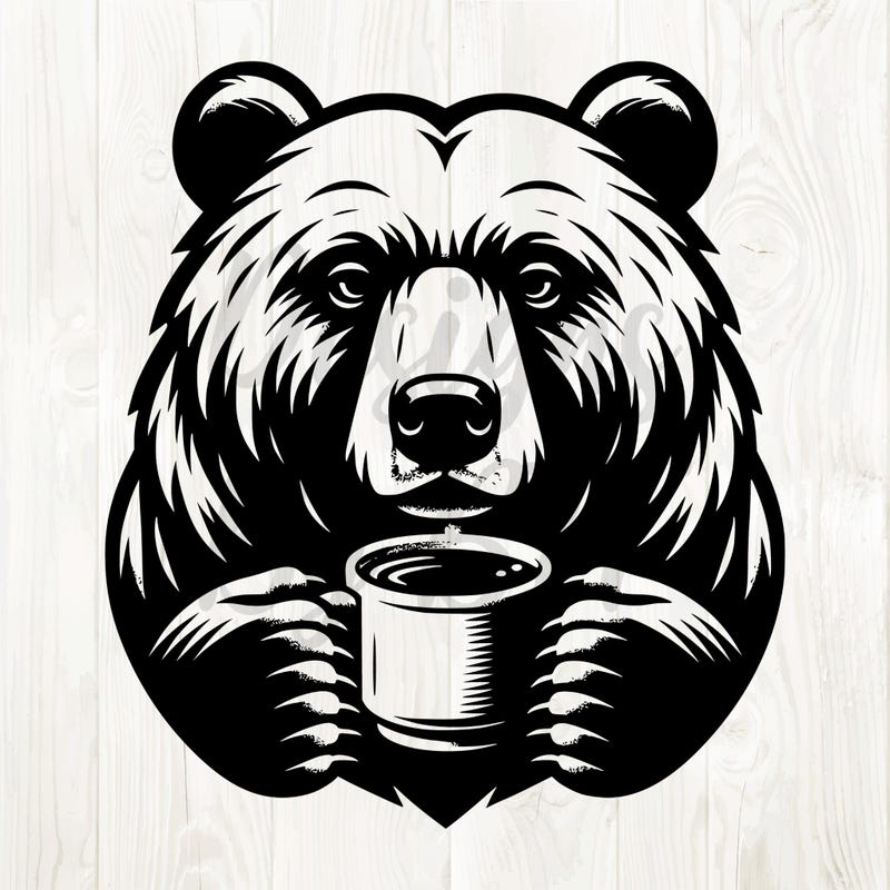 Bear Drinking Coffee Png - Etsy