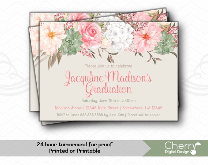 Floral Graduation Party Invitations Watercolor Flower PRINTABLE or ...