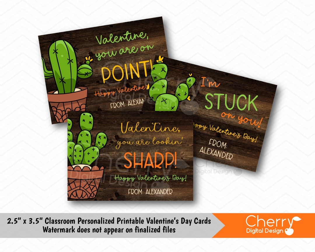 Cactus PRINTABLE Valentines Cards Cacti Valentine Classroom Cards PDF ...