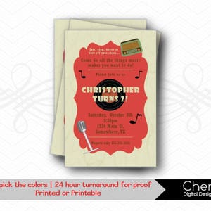 Retro Vintage Music Printable or Printed Custom Birthday Invitation. I ...