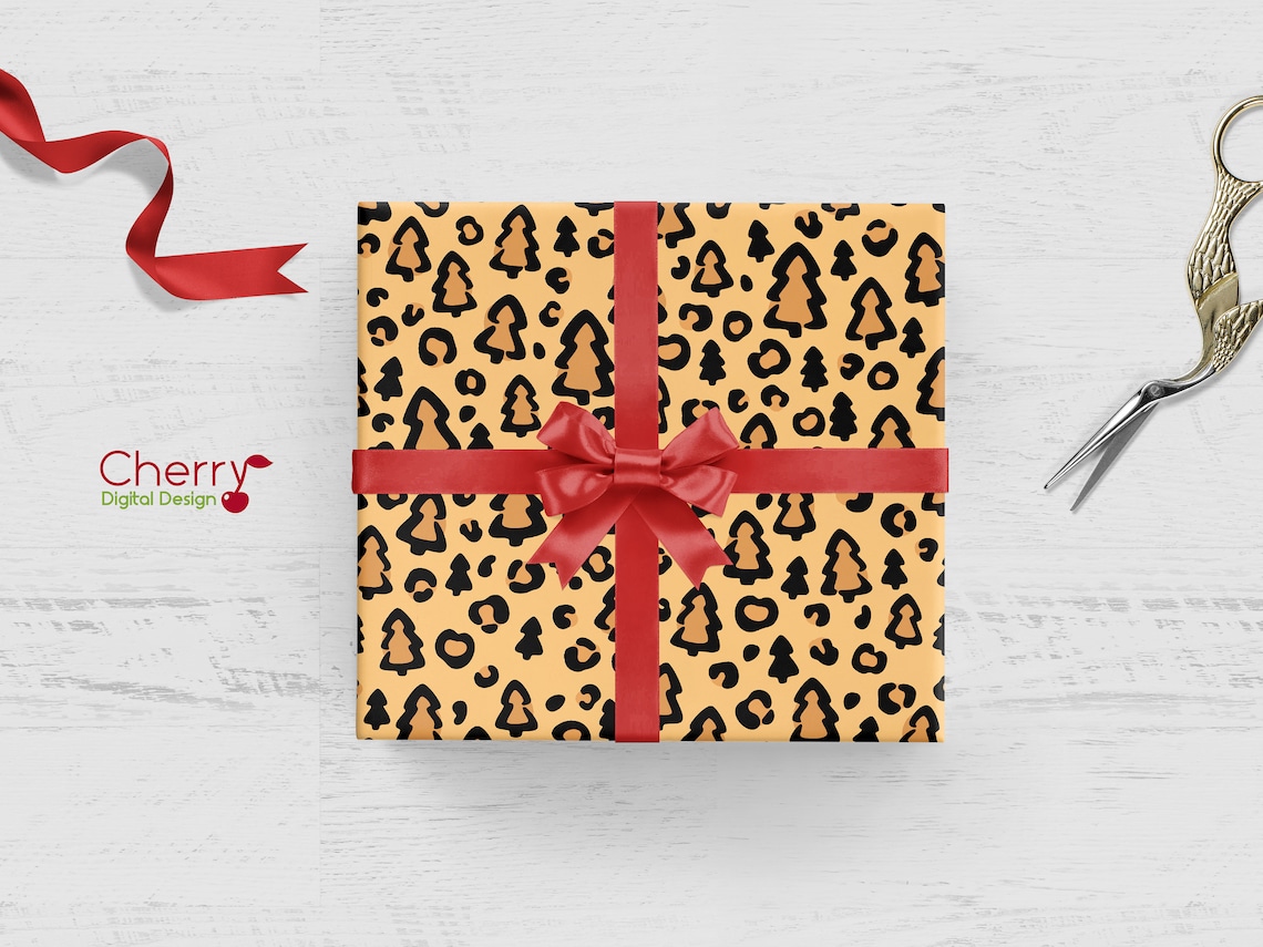 Leopard Print Christmas Tree Wrapping Paper Christmas Custom - Etsy