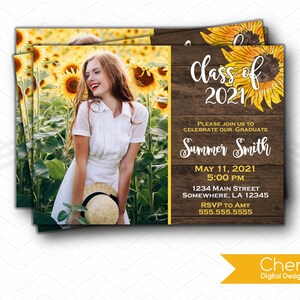 Sunflower Graduation Announcement Printed or Printable Graduation ...