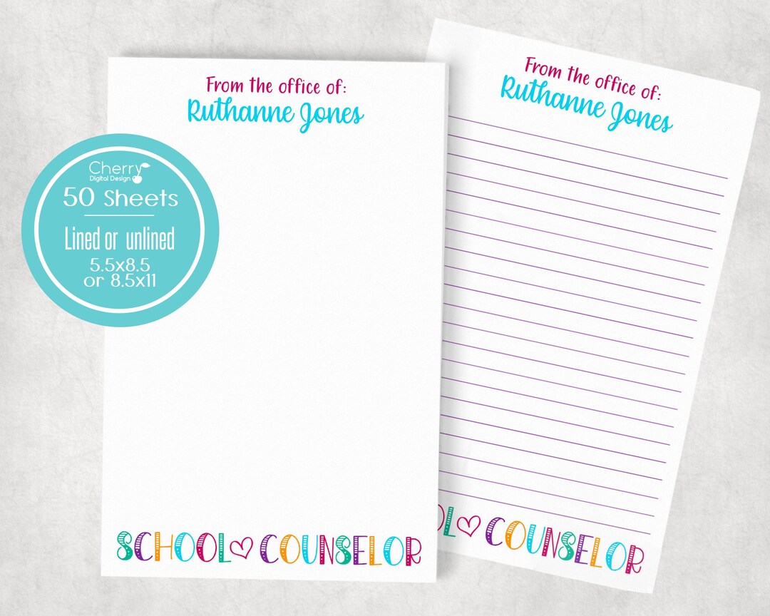 School Counselor Bright Color Notepad Letter & 1/2 Letter - Etsy