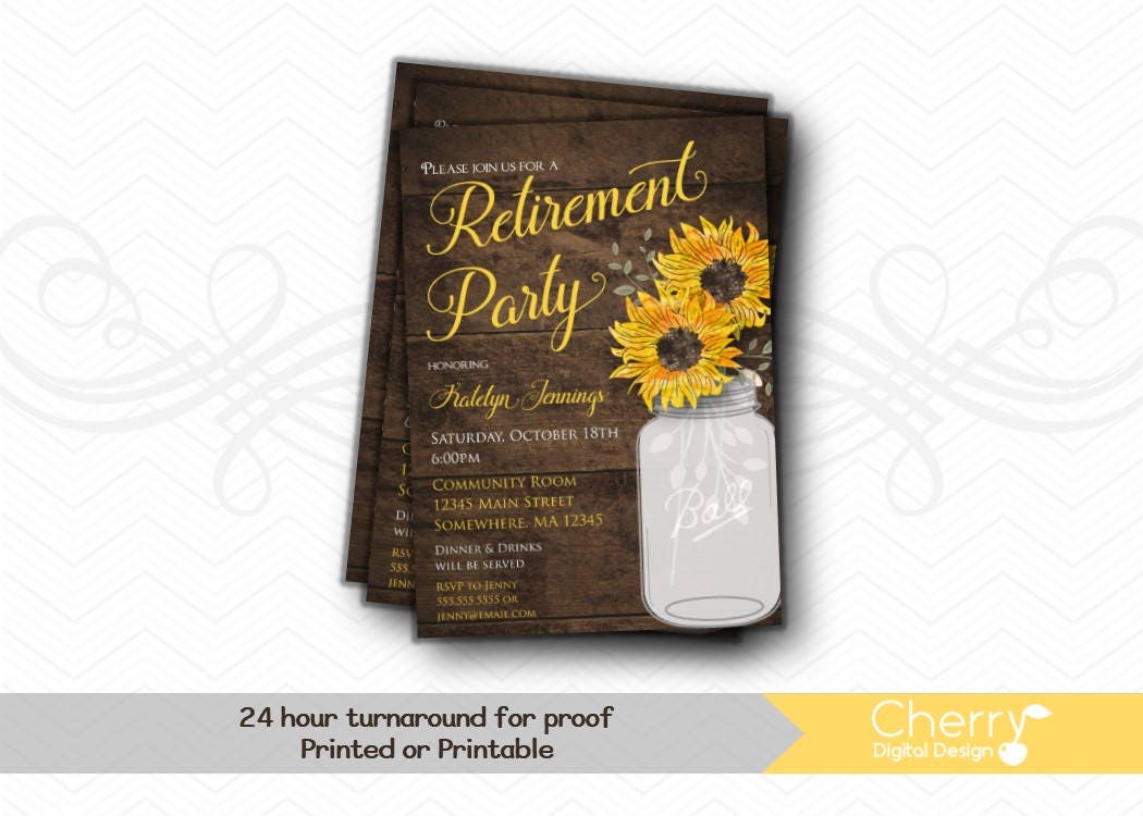 Sunflower Mason Jar Retirement Party Invitations Printed or | Etsy