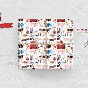 Barn Farm Animal Wrapping Paper Sheets or Roll christmas Chickens ...