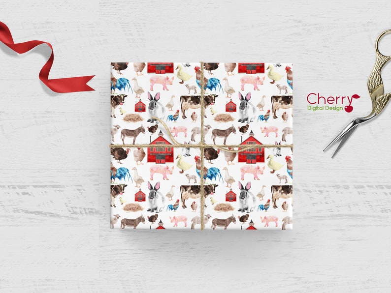 Barn Farm Animal Wrapping Paper Sheets or Roll Christmas | Etsy