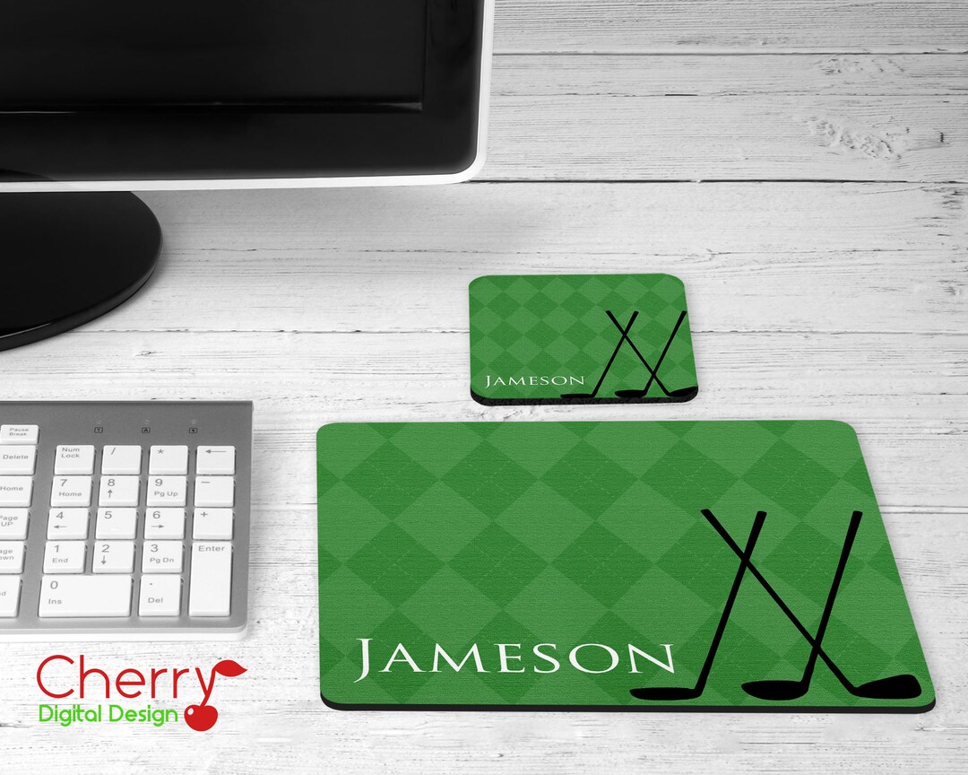 Green Golf Desk Set With Coaster & Mouse Pad Rustic Personalized for ...