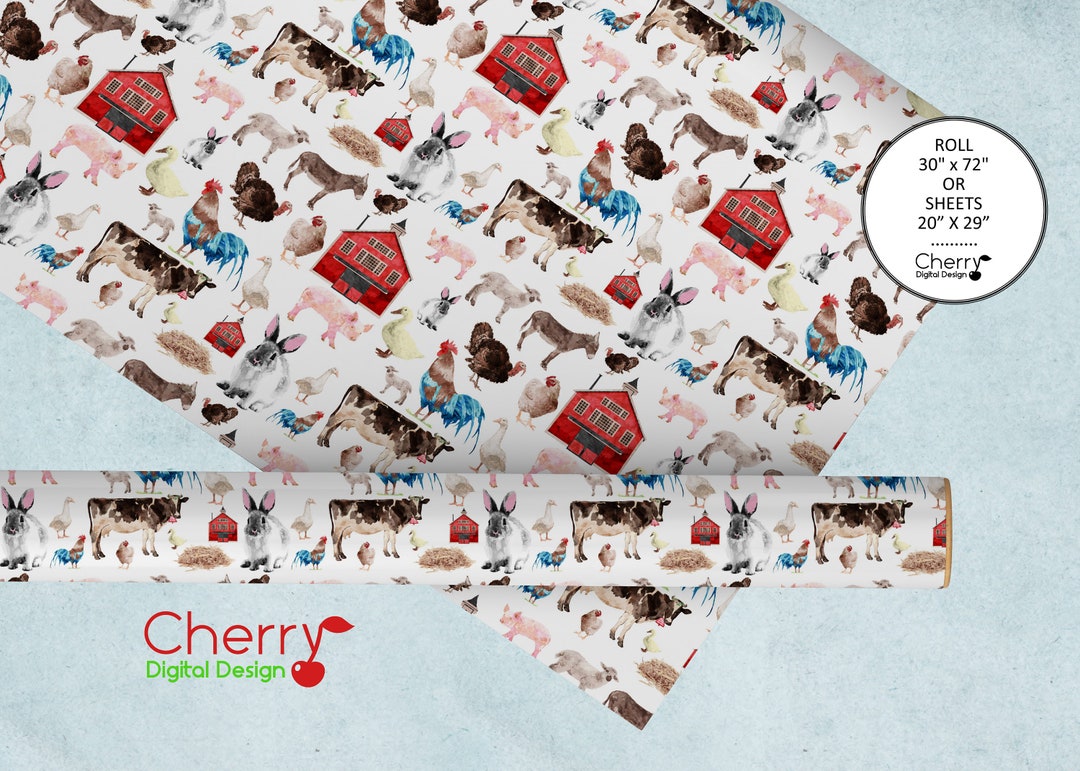 Barn Farm Animal Wrapping Paper Sheets or Roll christmas Chickens ...