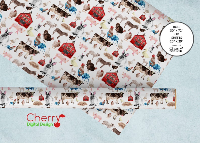 Barn Farm Animal Wrapping Paper Sheets or Roll christmas - Etsy