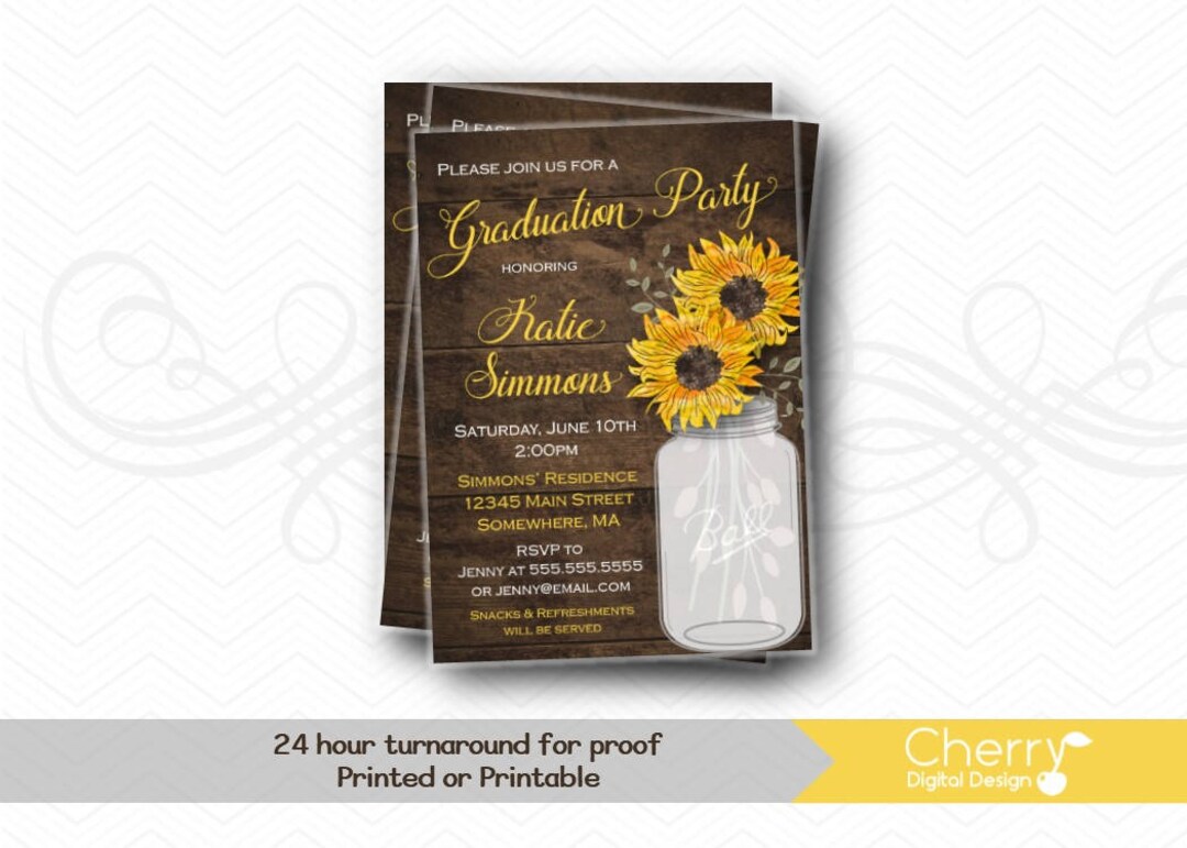Rustic Sunflower Graduation Party Invitations PRINTABLE or PRINTED High ...