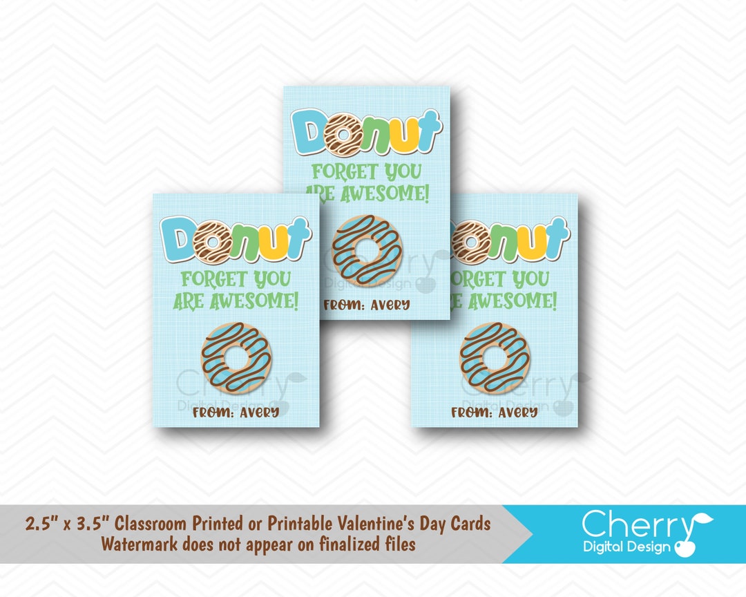 Donut Forget You Are Awesome Valentine's Day Classroom Cards | Printed ...