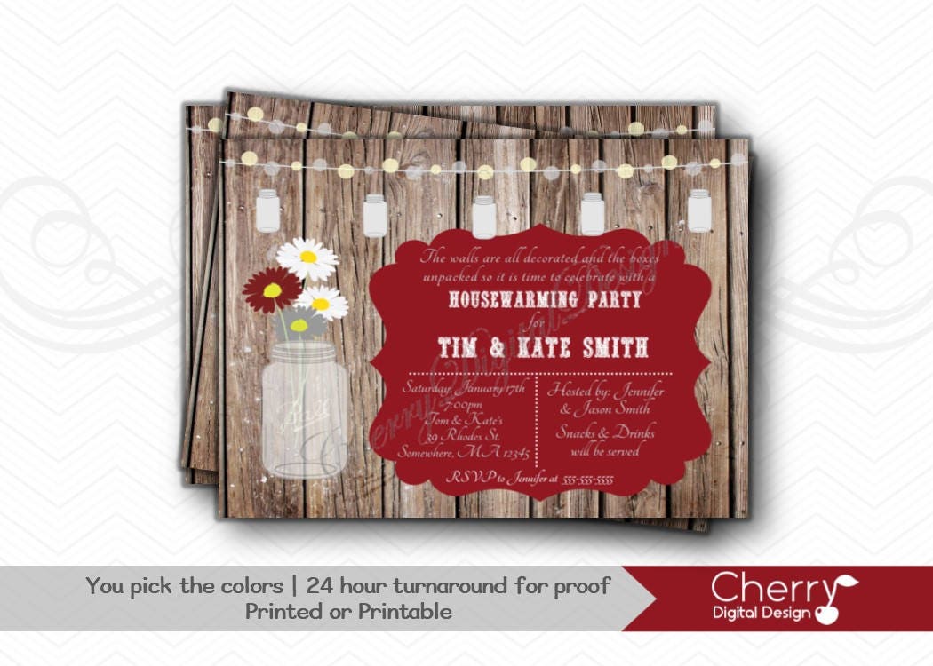 Wooden Rustic Mason Jar Housewarming Party Invitation. Open | Etsy