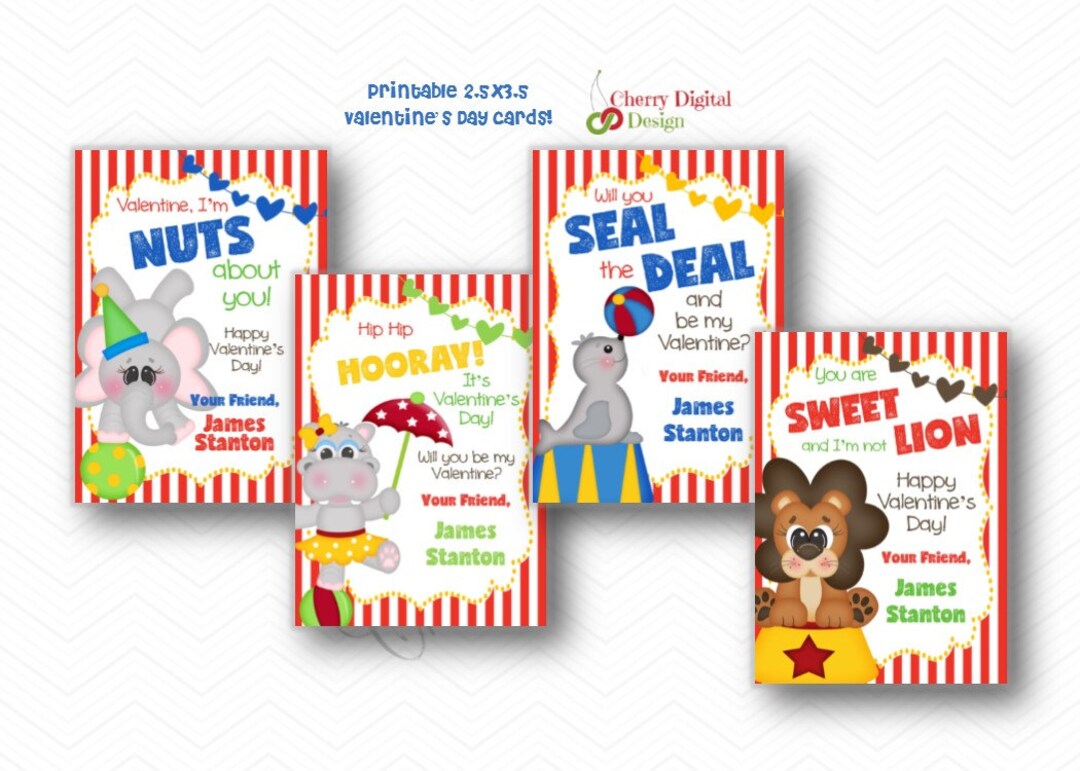 PRINTABLE Circus Valentines Day Cards Classroom Valentine Cards ...