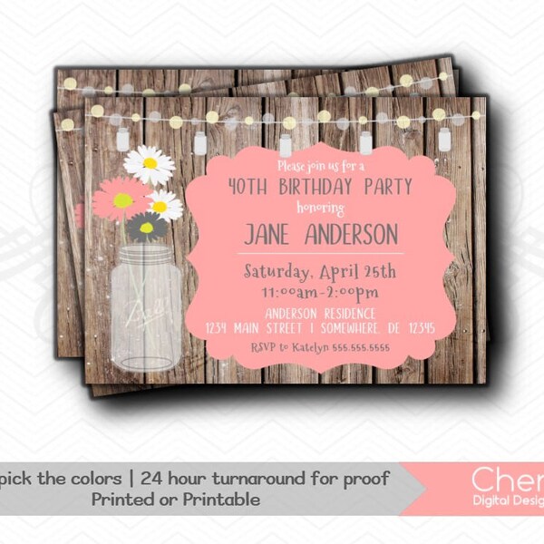 Rustic 40th Birthday Invitations - Etsy