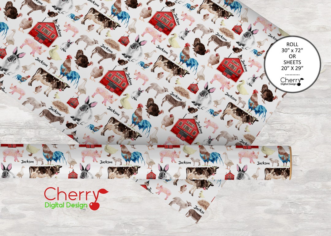 Barn Farm Animal Wrapping Paper Sheets or Roll christmas Chickens ...