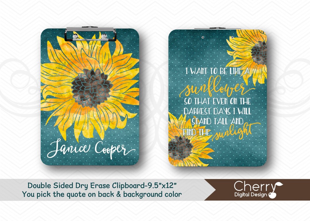 Sunflower Double Sided Dry Erase Clipboard Personalized Clipboard I ...