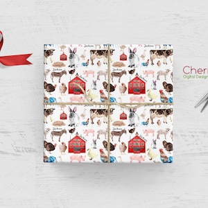 Barn Farm Animal Wrapping Paper Sheets or Roll christmas Chickens ...