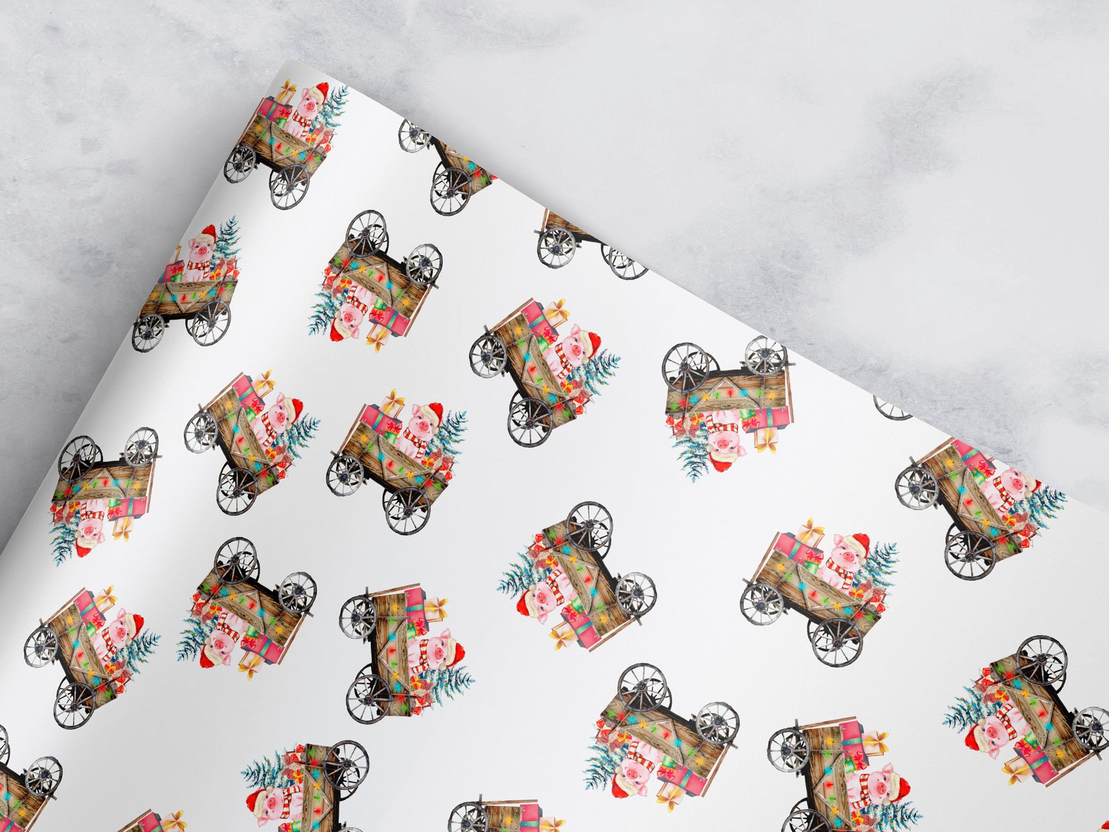 Santa Pig Wagon Rustic Wrapping Paper 29x20 | Etsy
