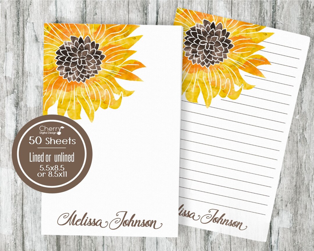 Sunflower Personalized Notepad Sunflowers Bridesmaid Gift - Etsy