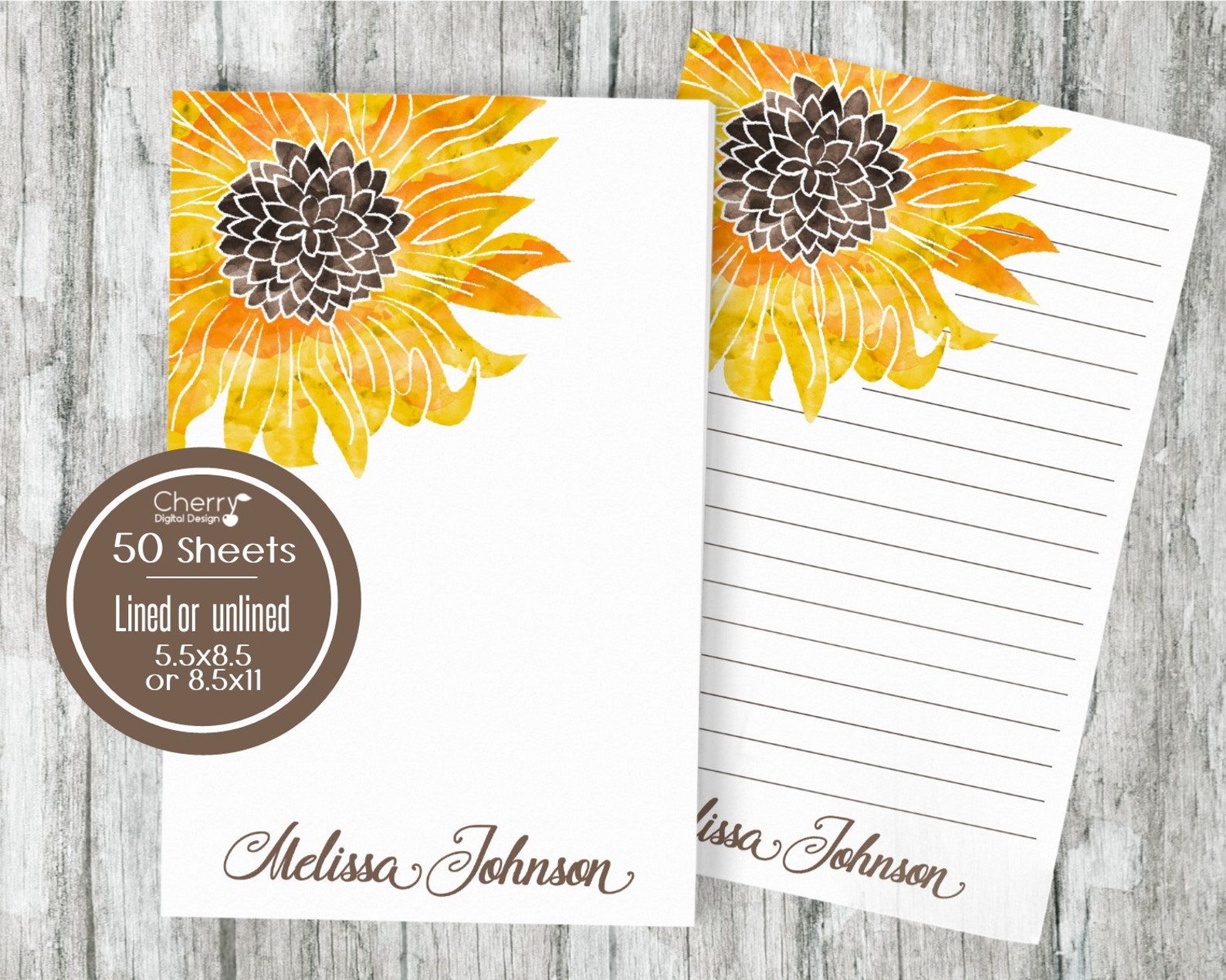 Sunflower Personalized Notepad Letter & 1/2 Letter Size | Etsy
