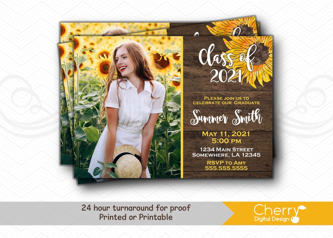 Sunflower Graduation Announcement Printed or Printable Graduation ...
