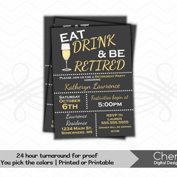 Eat Drink and Be Retired Invitations - Etsy