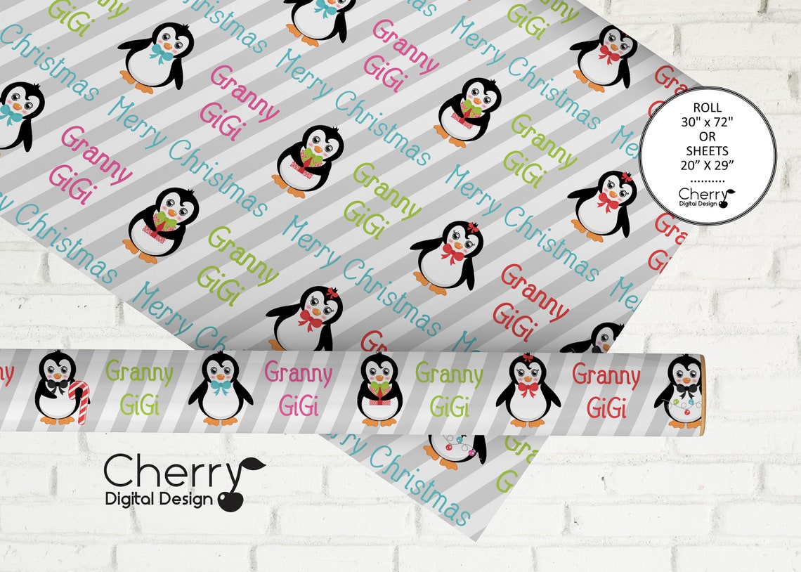 Personalized Penguin Christmas Wrapping Paper Sheets or Roll - Etsy