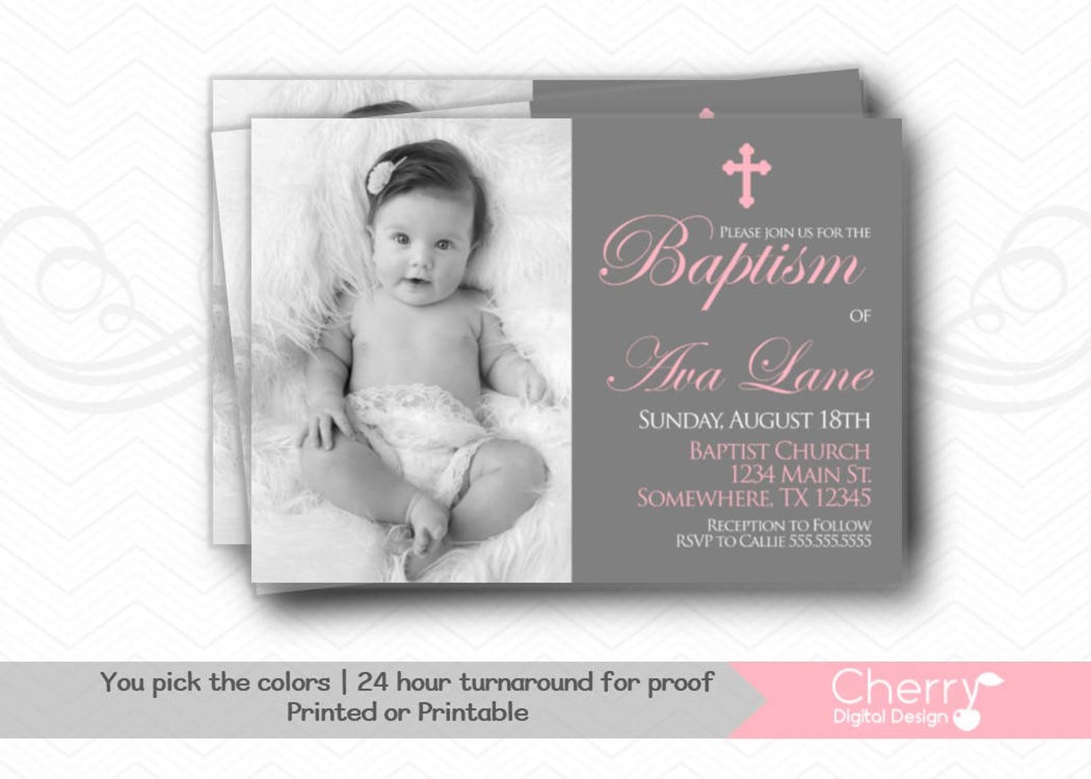 Baby Girl Baptism PRINTABLE or PRINTED Invitations. Baptism | Etsy