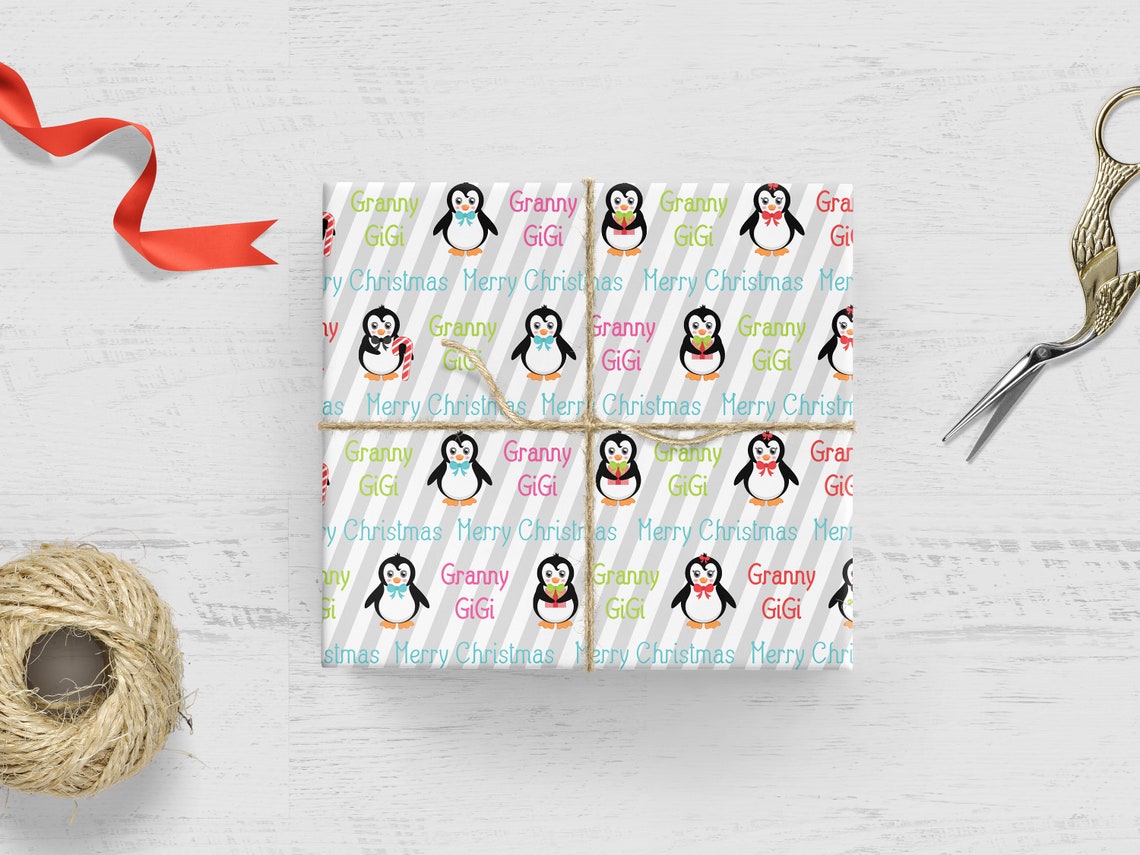 Personalized Penguin Christmas Wrapping Paper Sheets or Roll - Etsy