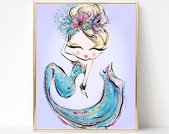 Printable Purple Mermaid Wall Art Instant Digital Download | Etsy