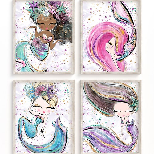 Printable Pink Mermaid Wall Art Instant Digital Download for - Etsy