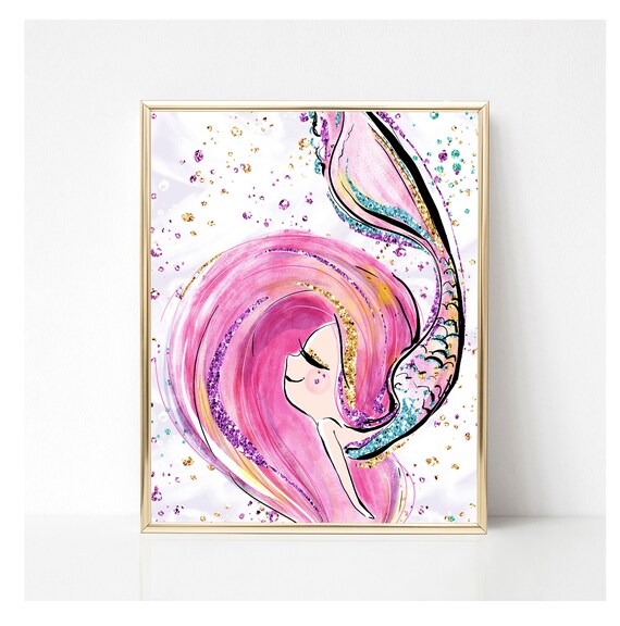 Printable Pink Mermaid Wall Art Instant Digital Download for | Etsy