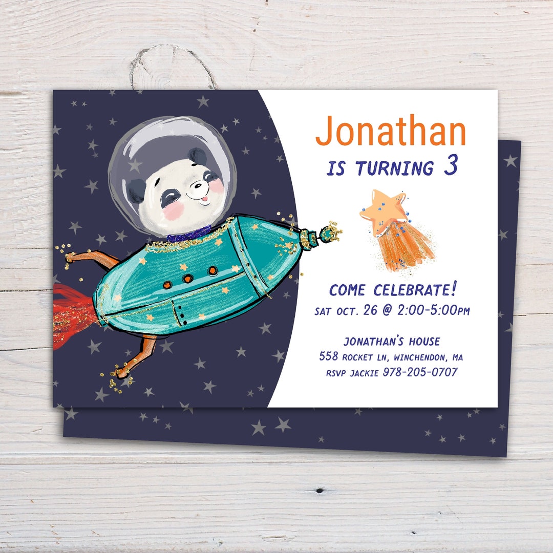 Animal Astronaut in Outer Space Invitation Printable, Editable Template ...