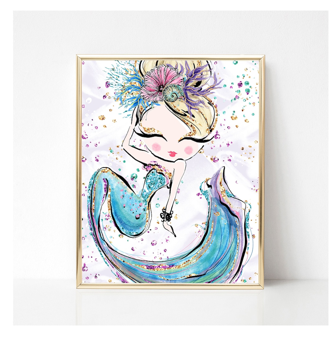 Printable Blue Mermaid Wall Art, Instant Digital Download, for Nursery ...