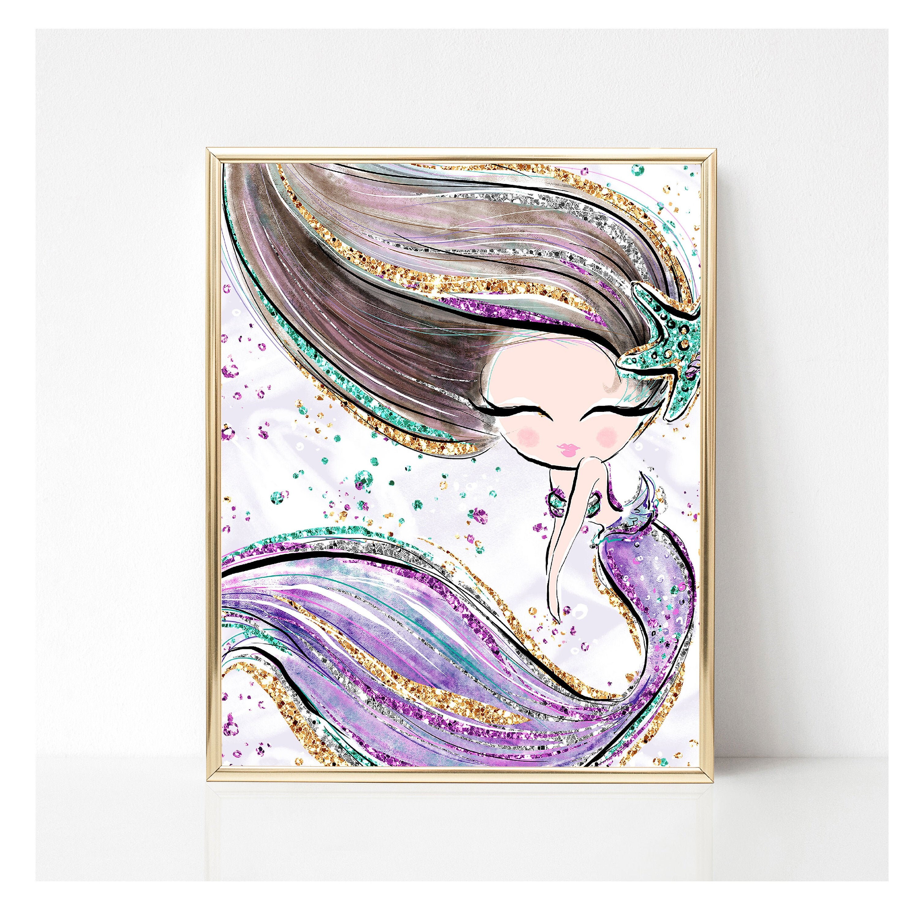 Printable Purple Mermaid Wall Art Instant Digital Download | Etsy