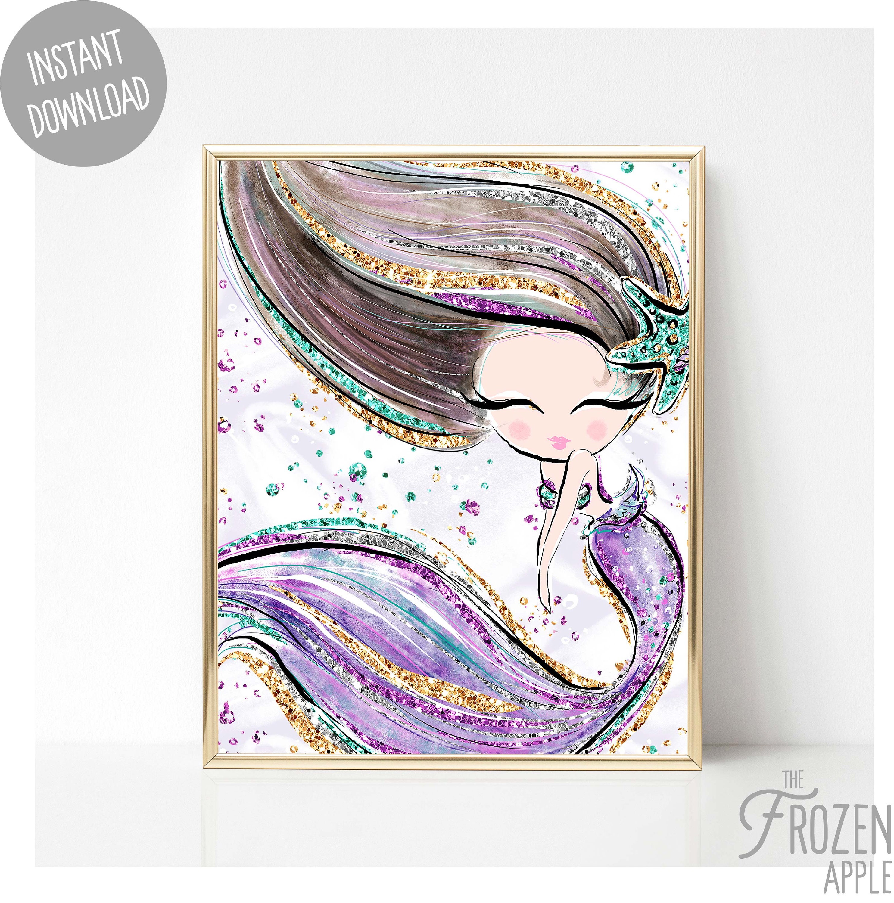 Set of 4 Printable Purple Mermaid Wall Art Instant Digital | Etsy