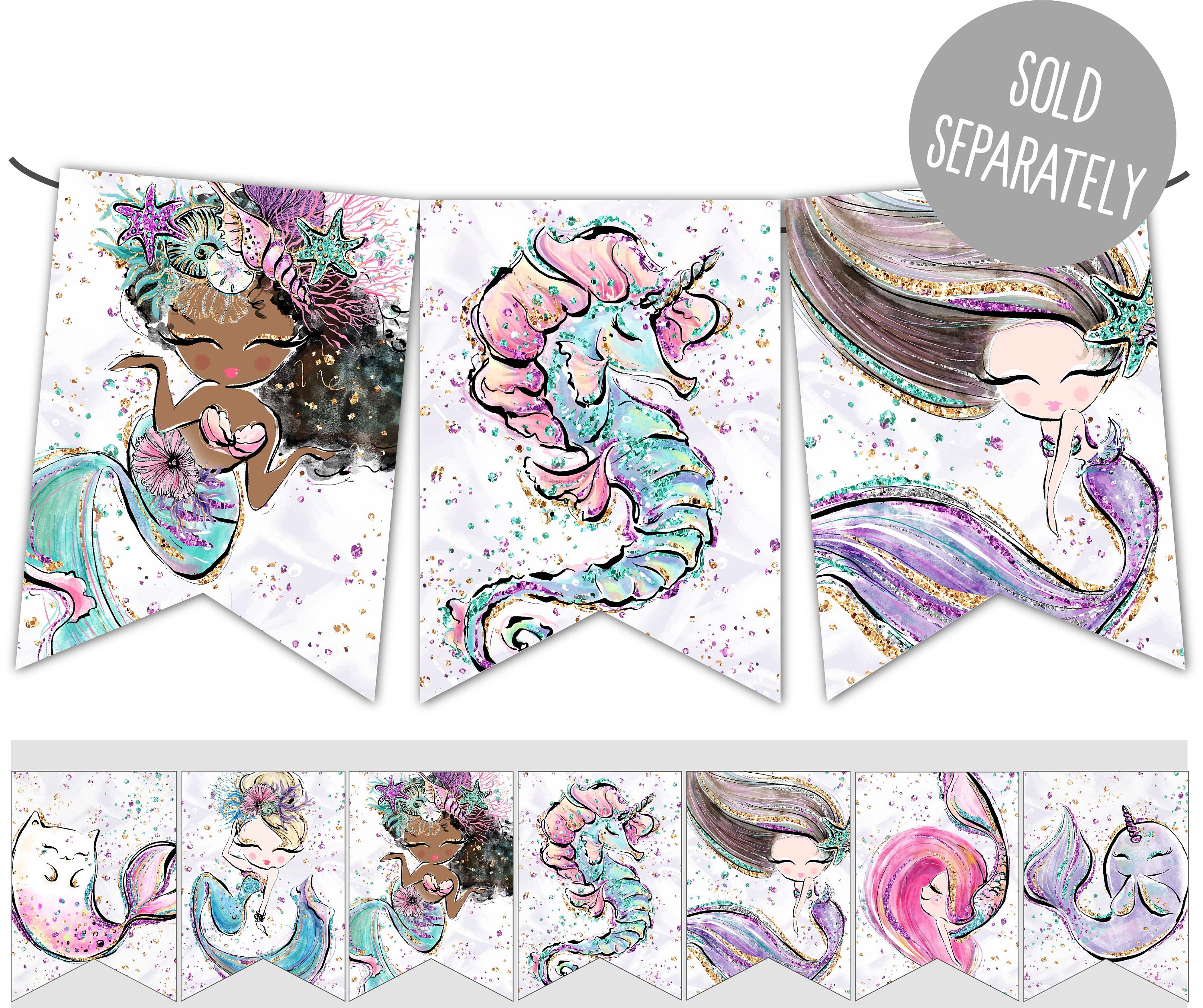 Printable Blue Mermaid Wall Art Instant Digital Download for | Etsy