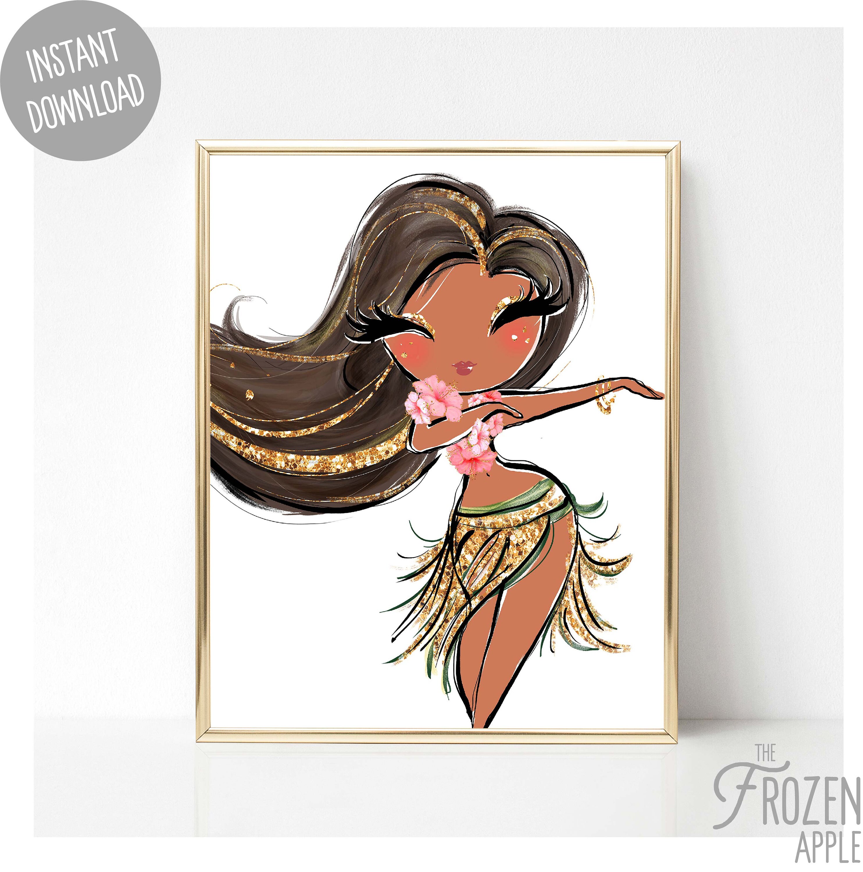 Set of 3 Hula Girl Printable Wall Art Tropical Hawaiian Luau | Etsy