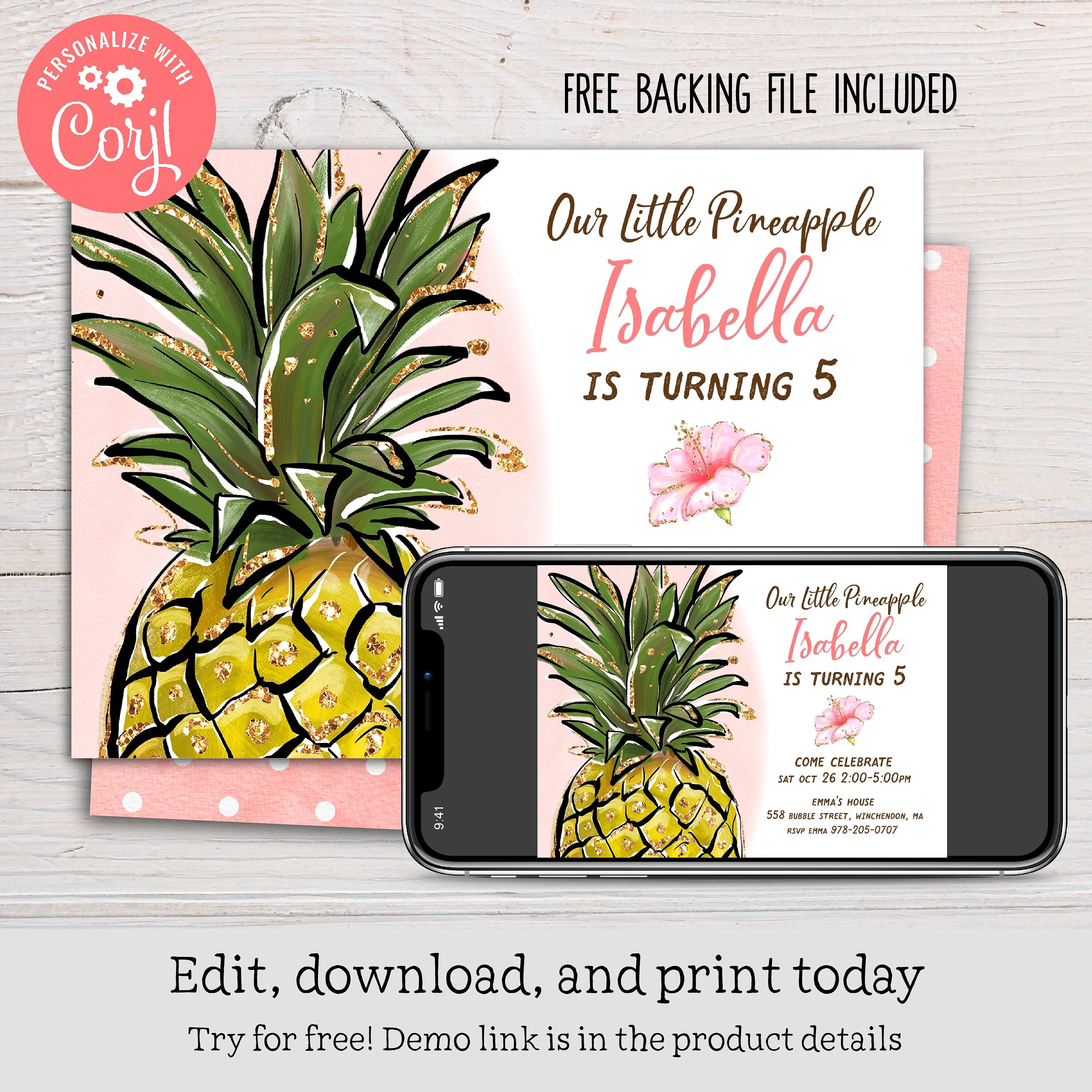 Pineapple Invitation Printable Editable Template for Birthday - Etsy