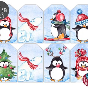 Printable Penguin Holiday Gift Tags, Instant Digital Download ...